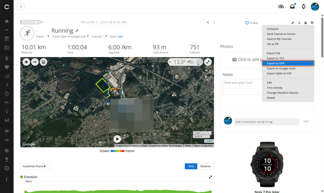 Export Garmin Activity to create a Free 3D Flyover Video